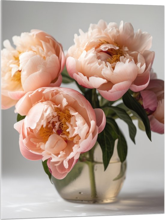 Acrylglas - Roze Pioenrozen in een Vaas - 75x100 cm Foto op Acrylglas ...