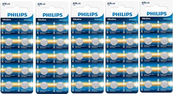 Philips Alkaline LR44 batterij | AG13 | A76 knoopcel Batterijen 1.5V V13GA - 50 stuks | bol