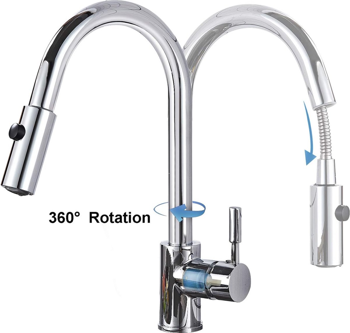 Keukenkraan, lage druk, met douche, uitschuifbare gootsteenkraan, Kraan, 360 graden... | bol.com