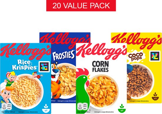 Kellogg's 20 VALUE PACK mini ontbijtgranen: Corn Flakes Original, Choco ...