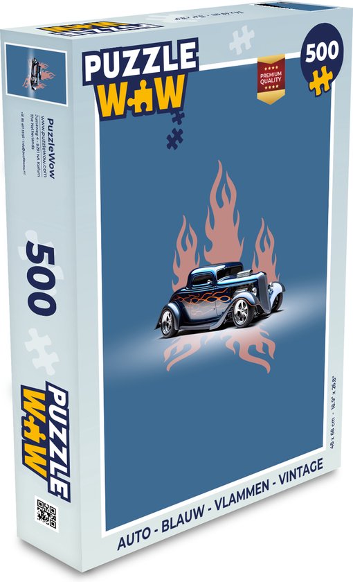 Puzzel Auto - Blauw - Vlammen - Vintage - Legpuzzel - Puzzel 500 ...