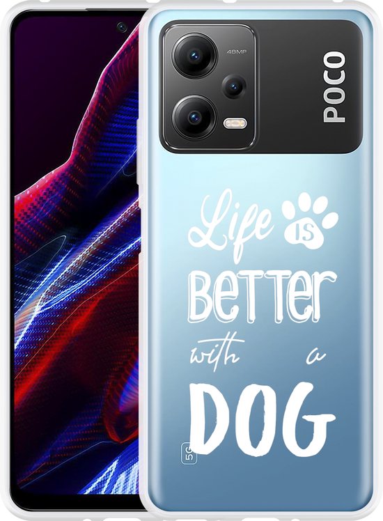 Cazy Hoesje geschikt voor Poco X5 Life Is Better With a Dog Wit | bol