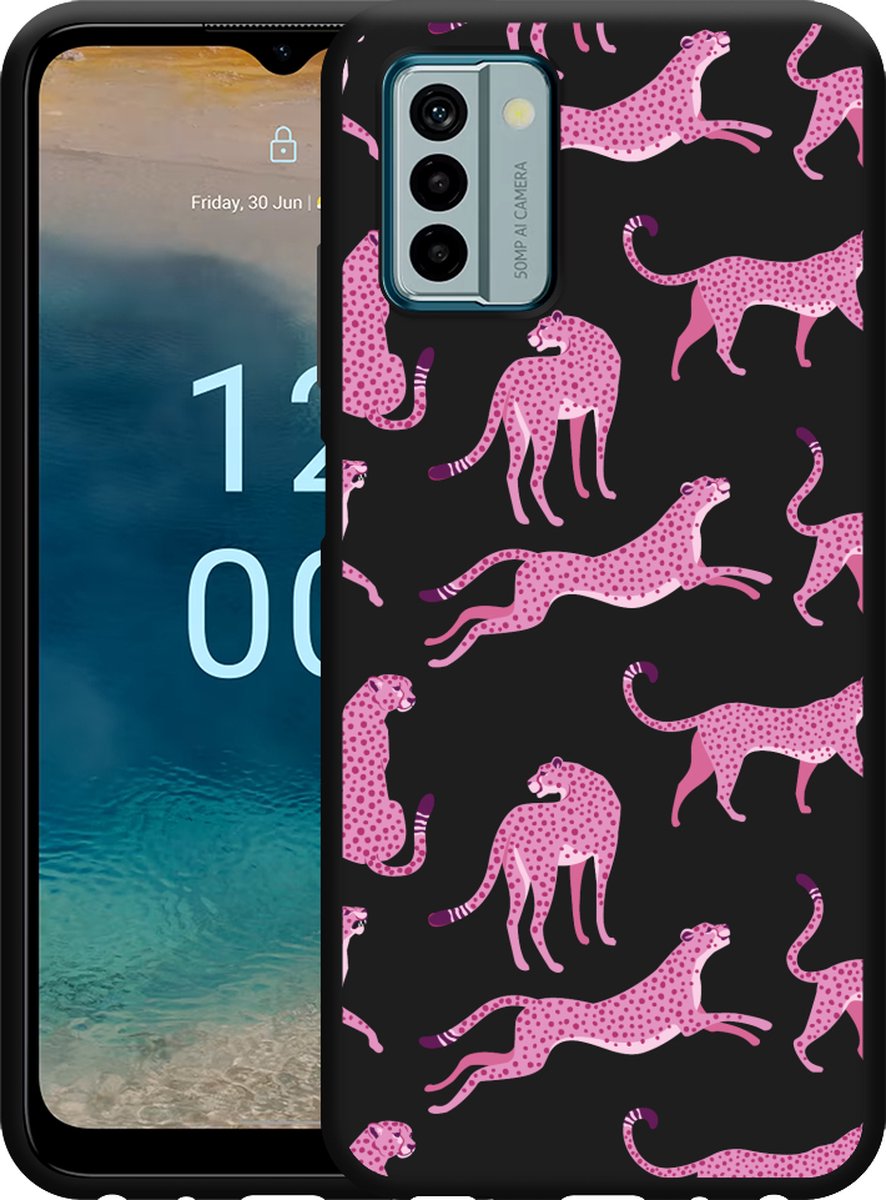 Cazy Hoesje Zwart geschikt voor Nokia G22 Roze Cheeta's | bol