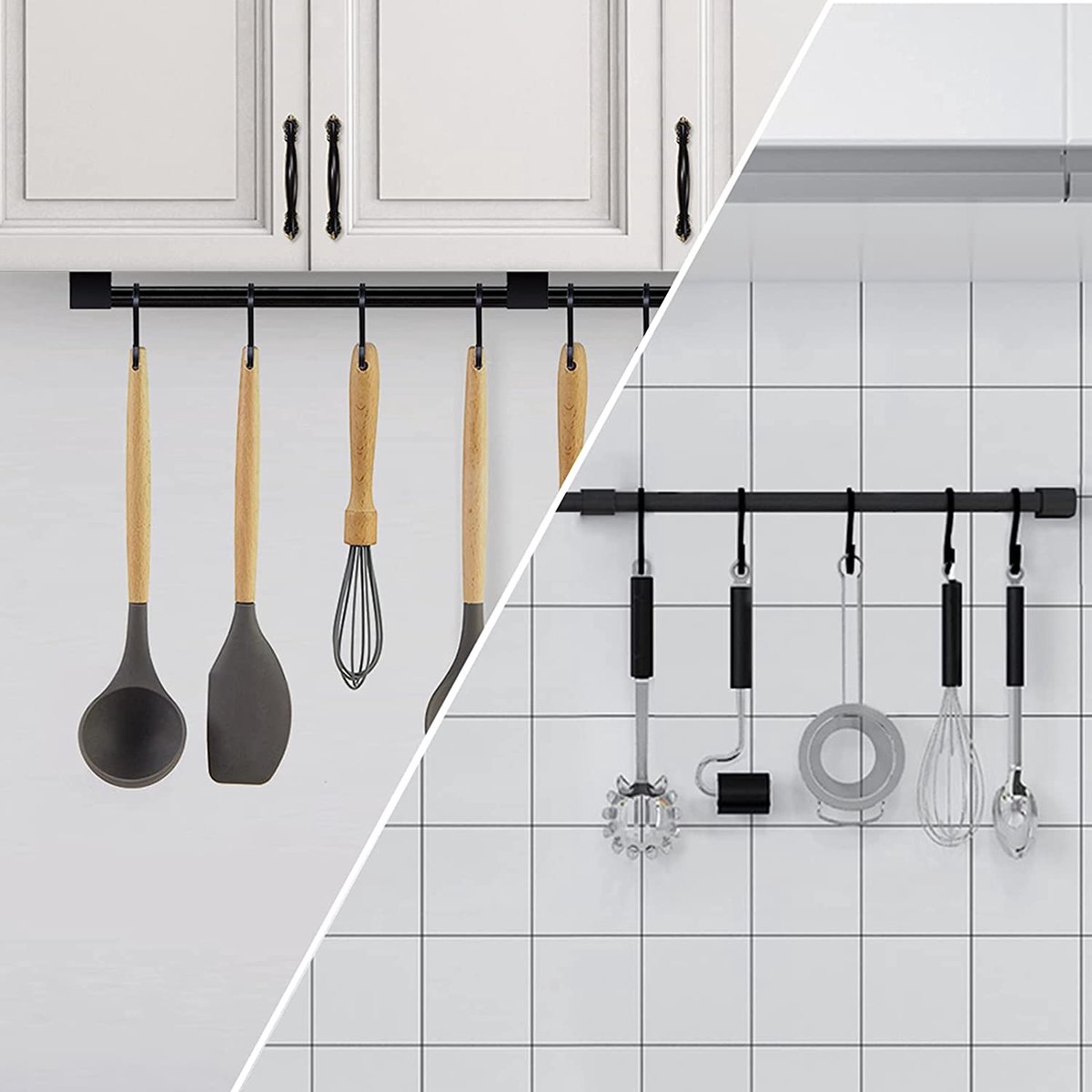 Haaklijst keuken met afneembare S-haken, stang voor keukengerei ...