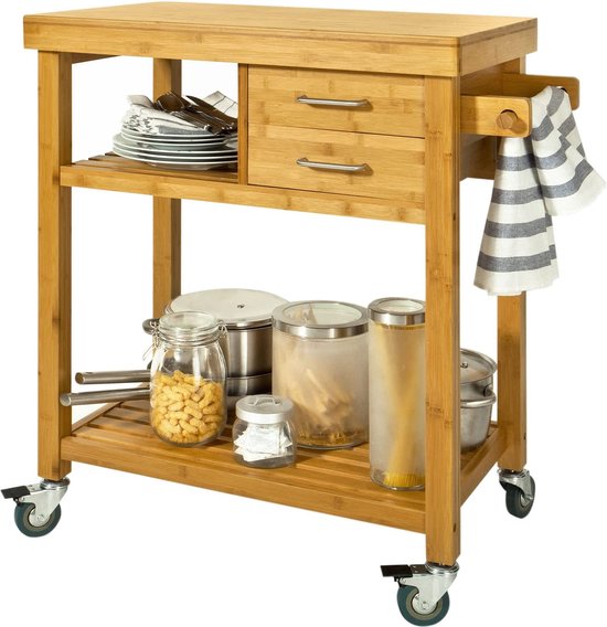 Bamboe Keukentrolley - Opbergwagen Serveerwagen - Trolley met 2 laden ...