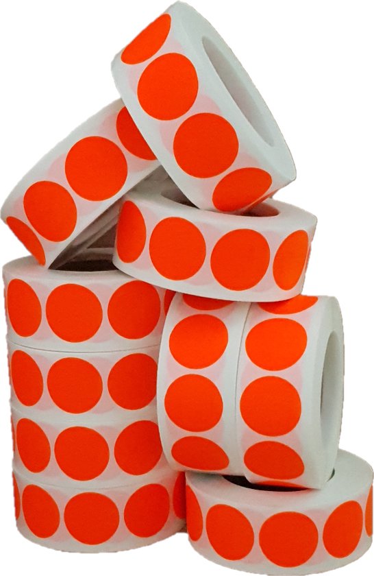 Sticker Set - "Oranje Fluor" - 10 Rollen - 1000 Stuks per rol ...