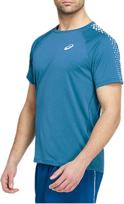 Asics Stripe SS Top, Heren Sport T-shirt (Maat M) Blauw | bol.com