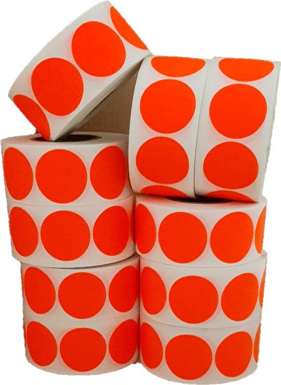 Sticker Set - "Oranje Fluor" - 10 Rollen - 1000 Stuks per rol ...