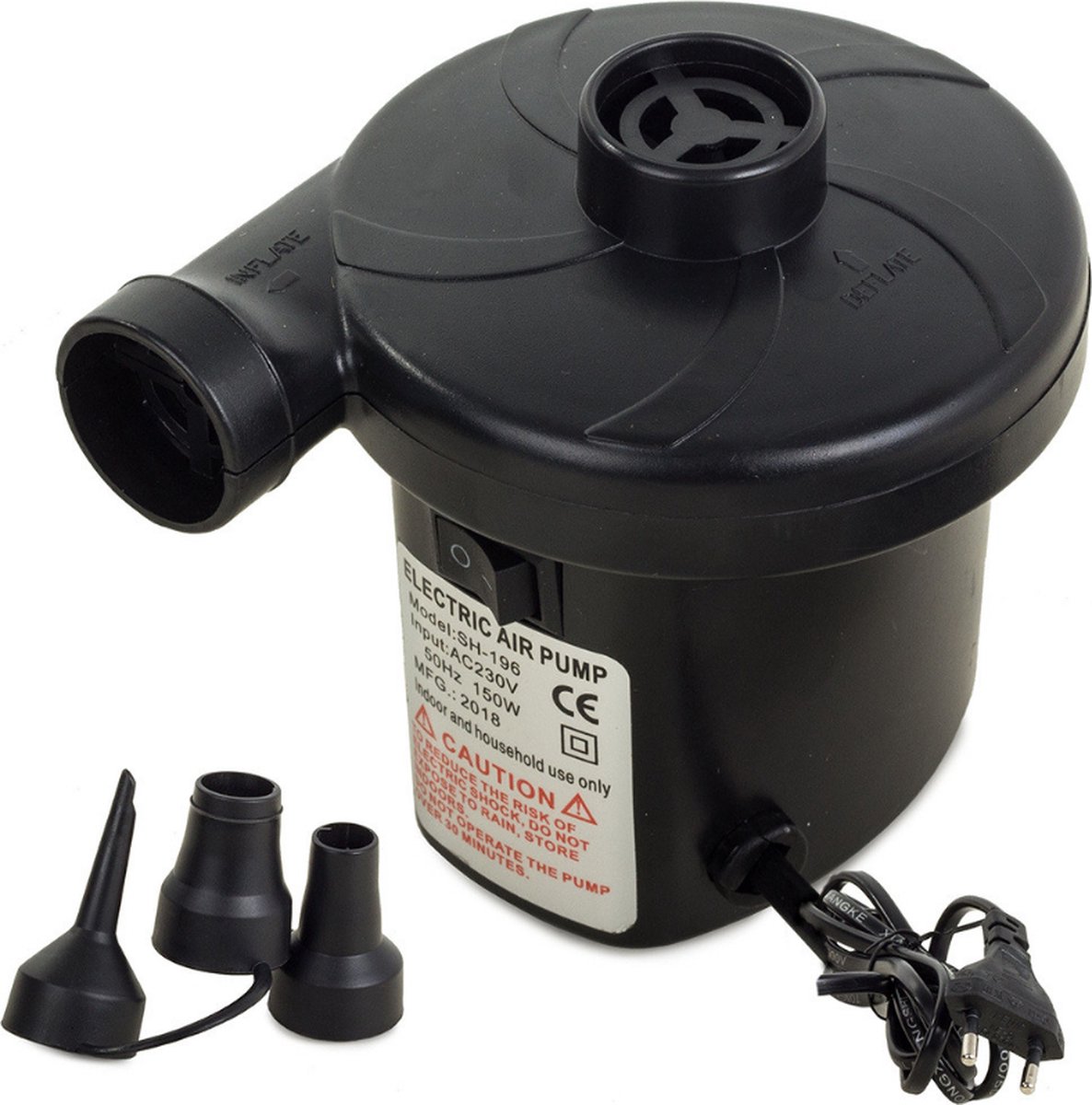 Orange85 Elektrische Pomp - Luchtpomp - 3 Adapter Plugs - Zwart - 150W ...