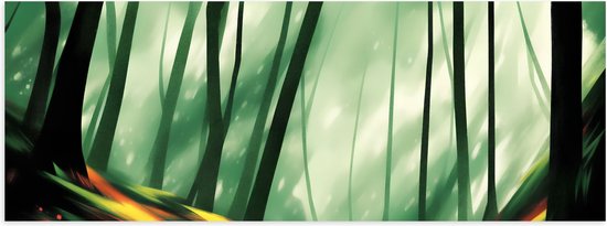 Poster (Mat) - Smalle Bomen in Sprookjesachtig Bos - 90x30 cm Foto op ...