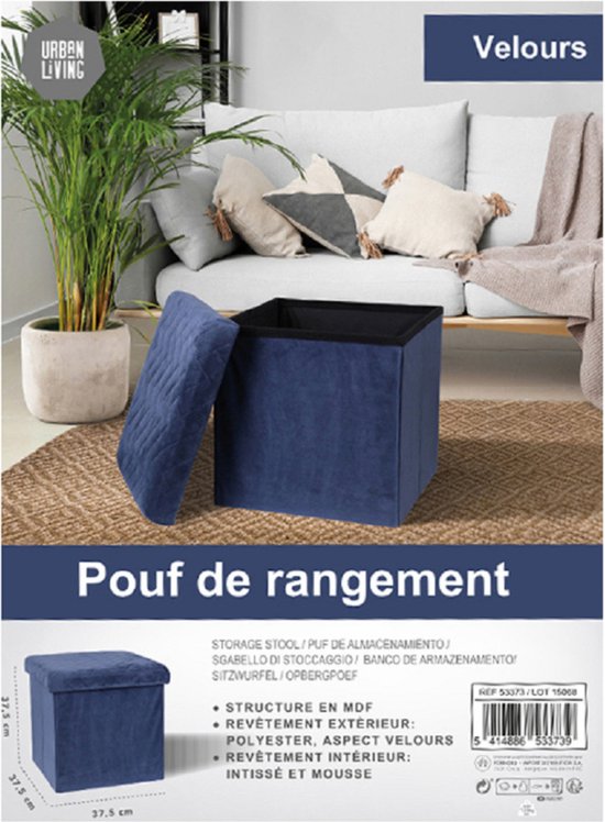 Urban Living Poef/hocker - 2x - opbergbox zit krukje - velvet ...