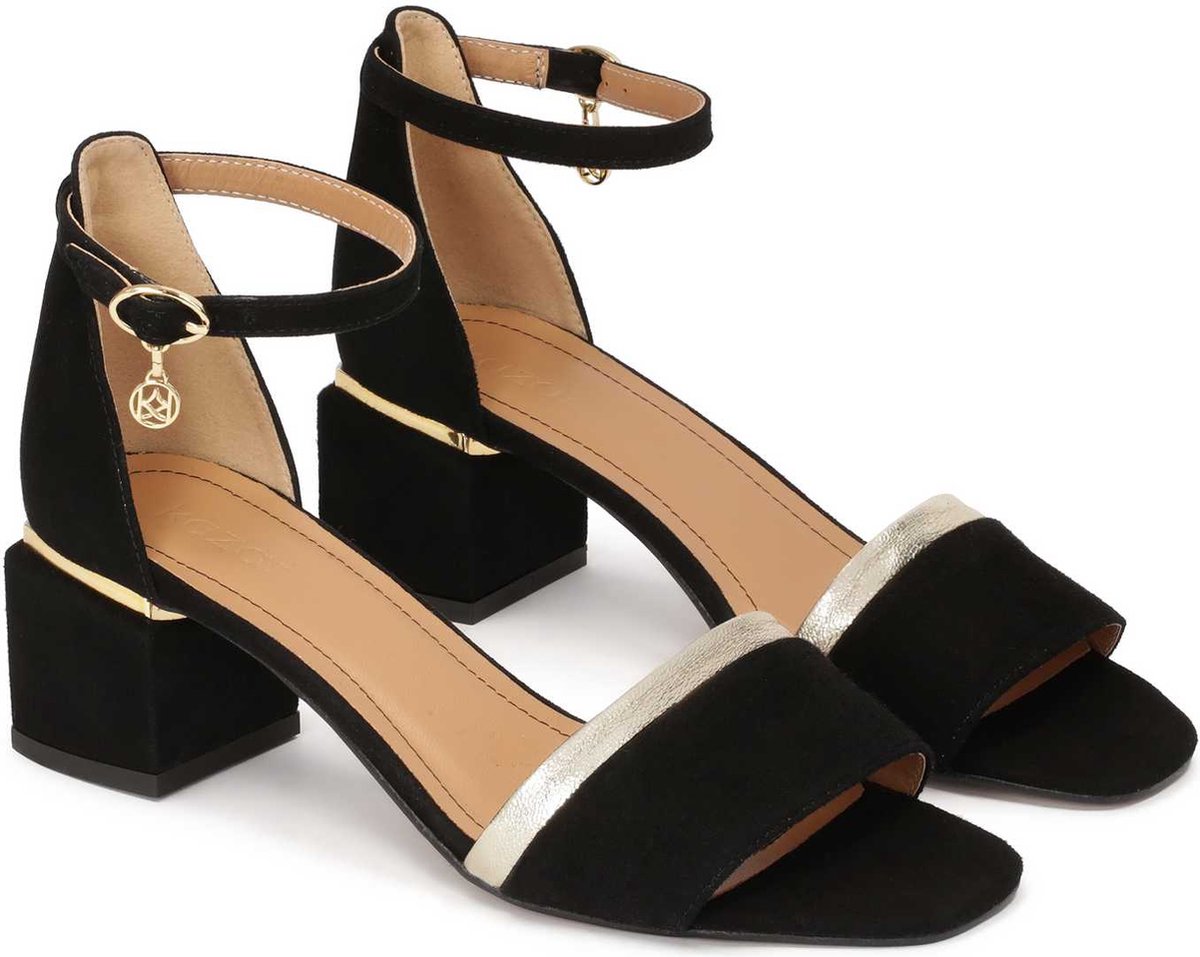 Square-heeled suede sandals with a covered heel | bol.com