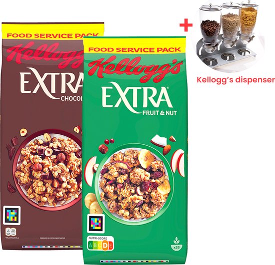 Kellogg's EXTRA cornflakes met dispenser: Chocolate & Nuts + Fruit & Nuts - 3500g | bol