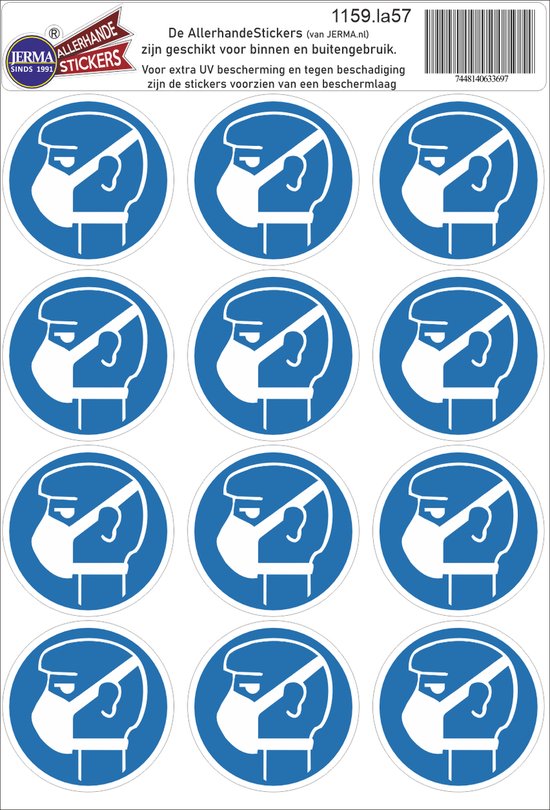 Mond-, stofmasker verplicht sticker set 12 stuks. | bol