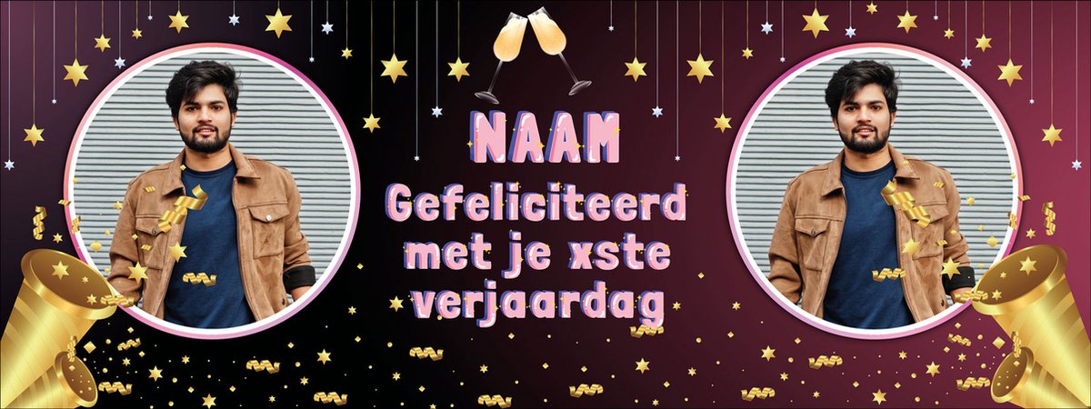 Spandoek maken met Foto en Eigen tekst - Feesttoeters en sterren - 200 ...