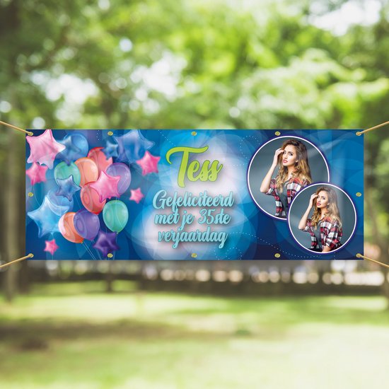 Spandoek maken met Foto's en Eigen tekst - Fleurige ballonnen - 200 x ...