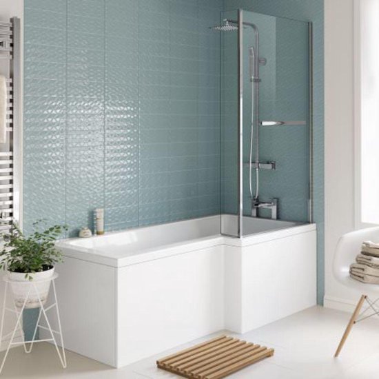 Douchebad Enkelzijdig L-vormig Rechts - 170 x 85 cm + Badwand 4 mm Glas ...