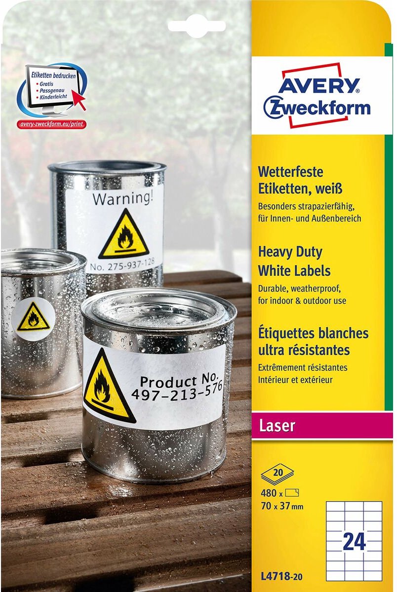 Adhesive labels Avery 20 Sheets 70 x 37 mm White | bol