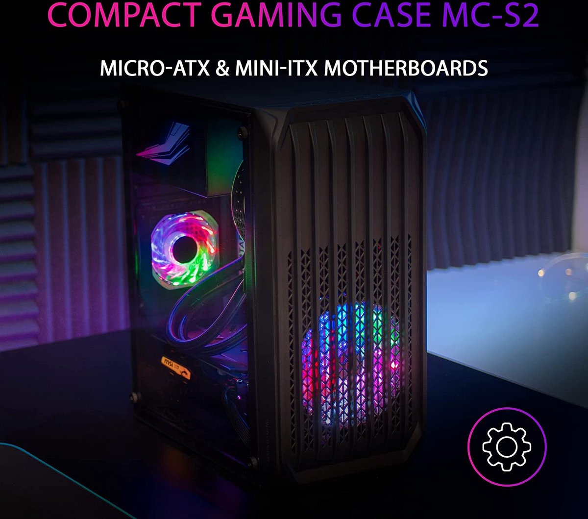 MARSGAMING MCS2 Zwart Compact Micro-ATX Gaming PC Case 2 FRGB Rainbow Fans met Front... | bol.com
