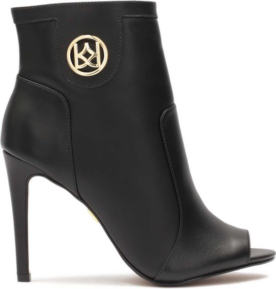Black leather peep toe boots | bol.com