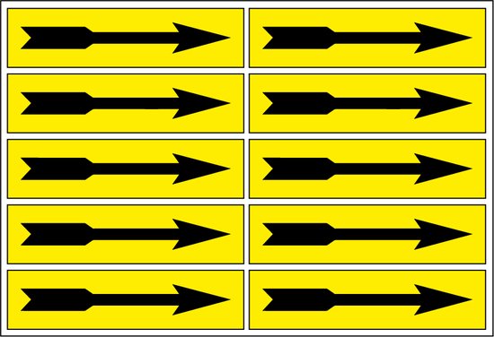 Pijl sticker met gele achtergrond, zwart 80 x 20 mm - 10 per vel | bol