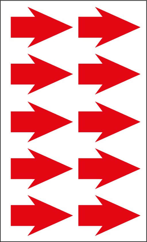 Pijl sticker kort, rood 23 x 15 mm - 10 per vel | bol