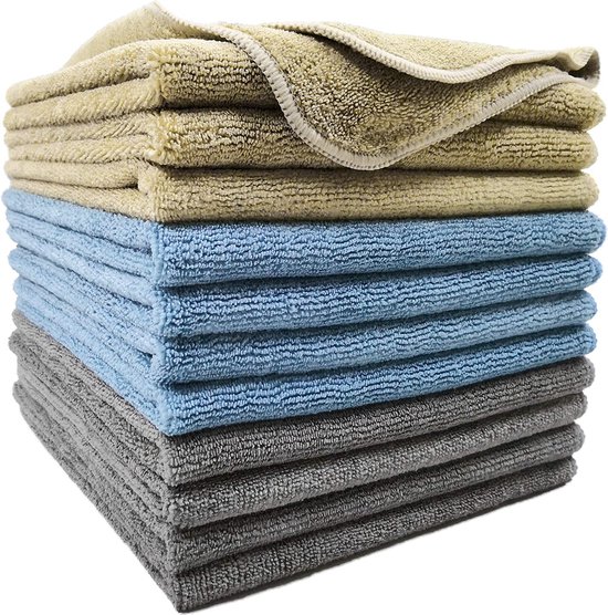 Professionele Microvezel Poetsdoeken - Blauw, Camel, Grijs - 36 x 36 cm ...