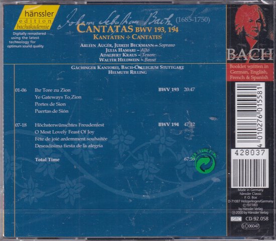Cantatas BWV 193, 194 - Johann Sebastian Bach - Bach-Ensemble o.l.v ...