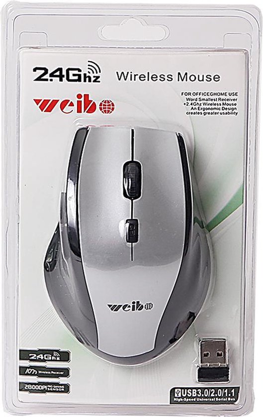 Weibo Optical mouse – Draadloze muis voor de computer 2.4GHz – Zilver | bol