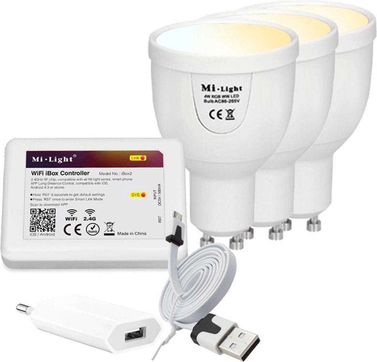 Pack de démarrage Milight 8: 3xGU10 Dual White WiFi spot avec module WiFi | bol.com