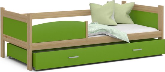 Kinderbed 184x80 cm - Pijnboom/groen - met lade - met bedhekken - met ...