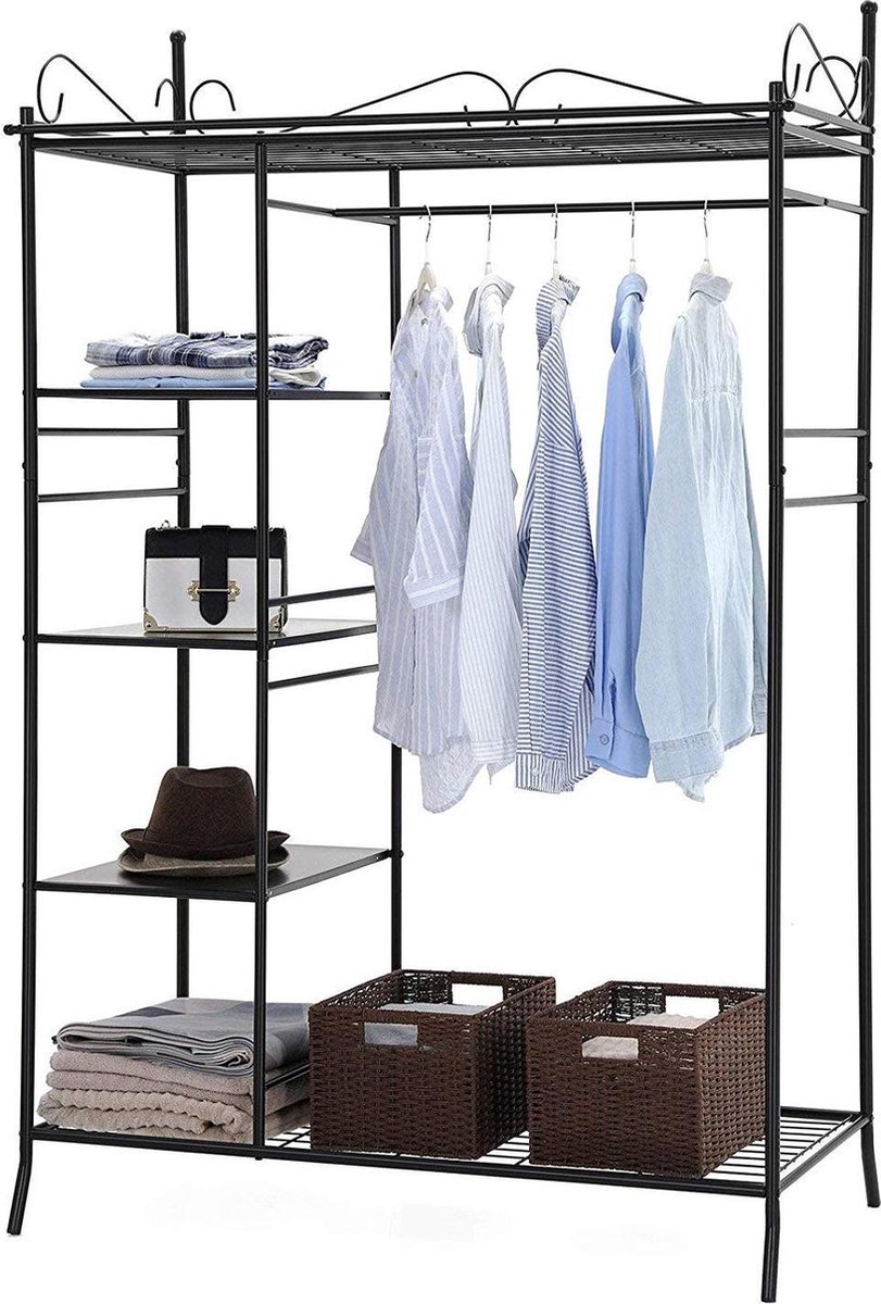 Metalen Kledingkast met Doek – Garderobe Kast met Opbergplanken - 108 x ...