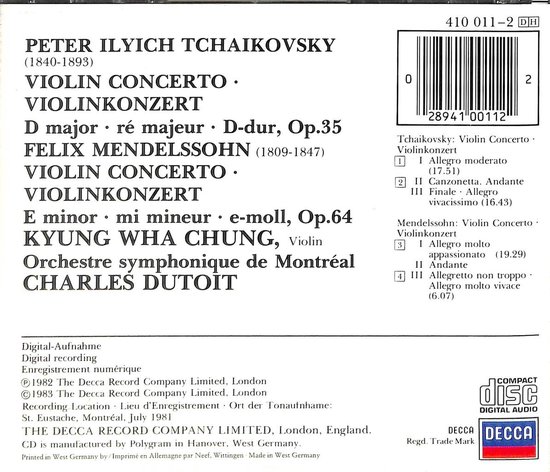 Tchaikovsky, Mendelssohn: Violin Concertos / Chung, Dutoit, Kyung-Wha Chung | CD... | bol