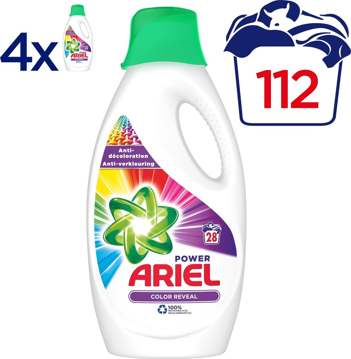 Ariel Color Reveal Wasmiddel - Voordeelverpakking 4 x 28 Wasbeurten ...