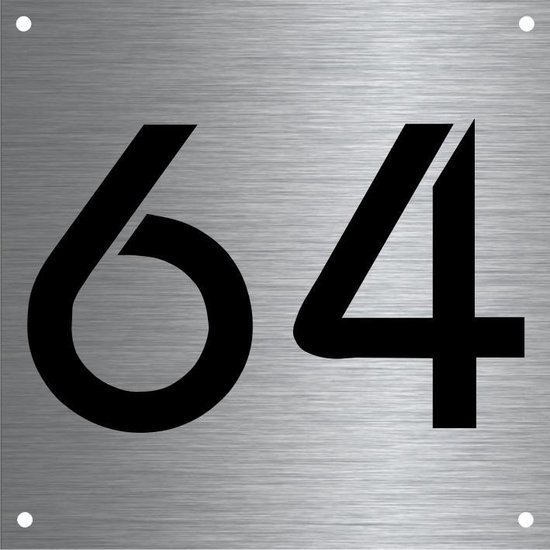 RVS huisnummer 12x12cm nummer 64 | bol