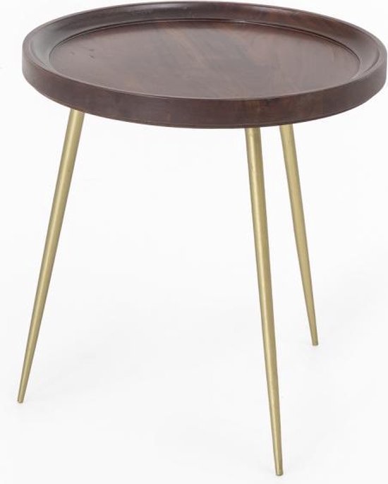 Houten bijzettafeltje rond 52x46 cm – Vintage Look bijzet tafel ...