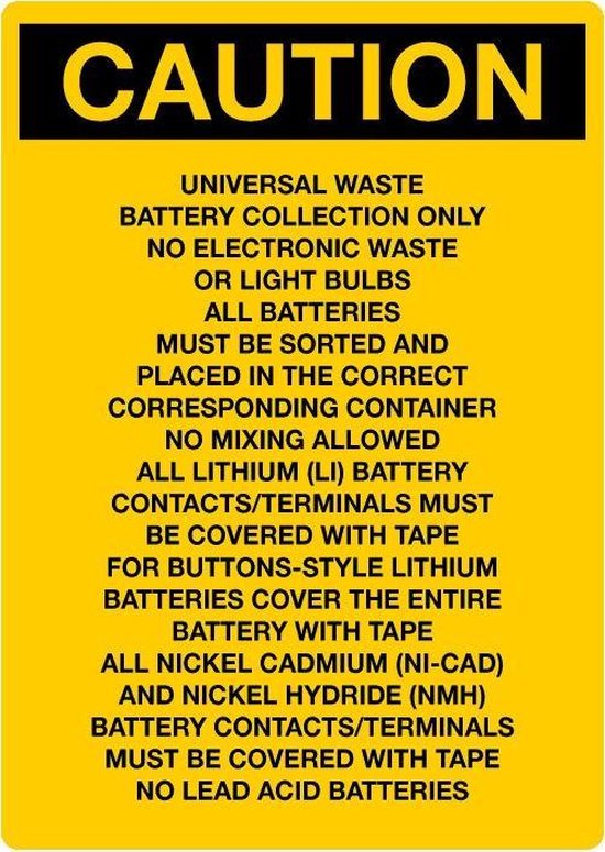 Sticker 'Caution: Universal waste battery collection only' 210 x 148 mm ...