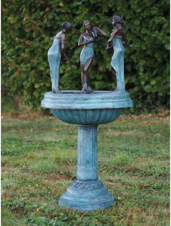 Tuinbeeld - bronzen beeld - 3 Vrouwen op fontein - 135 cm hoog | bol.com
