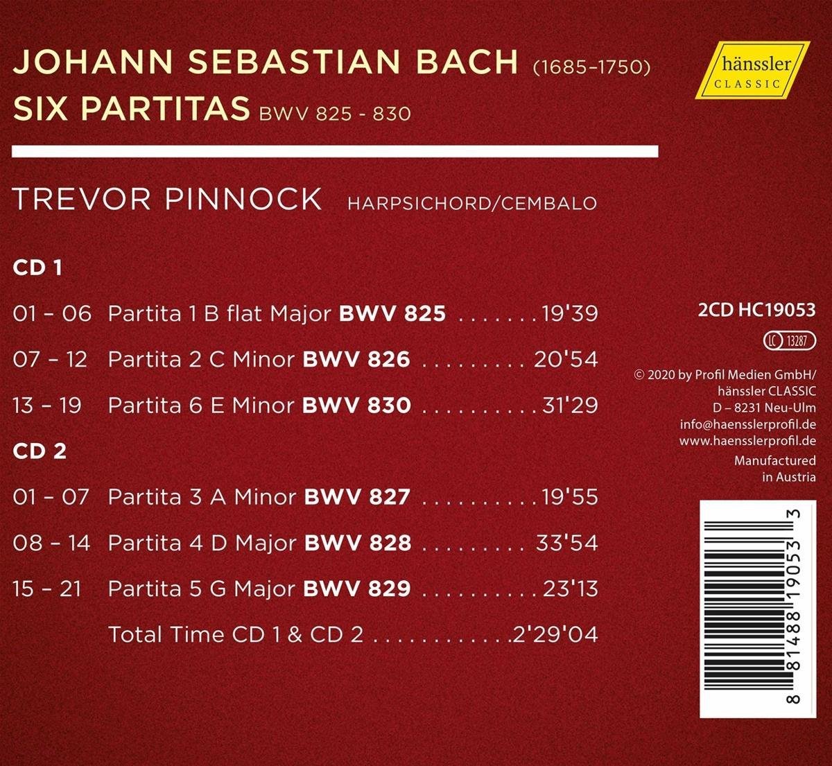 Trevor Pinnock - J.S.Bach Six Partitas Bwv 825 - 830 (2 CD), Trevor Pinnock | CD... | bol.com