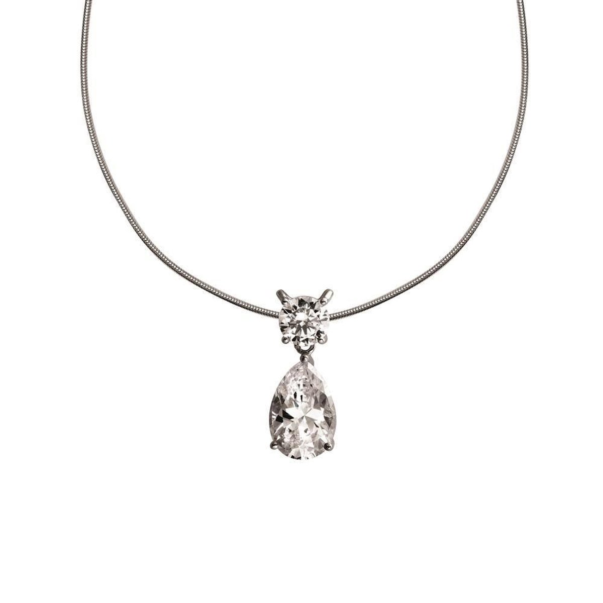 Diamonfire - Zilveren collier met hanger 45 cm - Bridal - Zirkonia ...