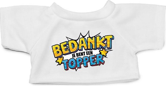Bedankt topper pluche teddybeer knuffel 24 cm met wit pop art t-shirt ...