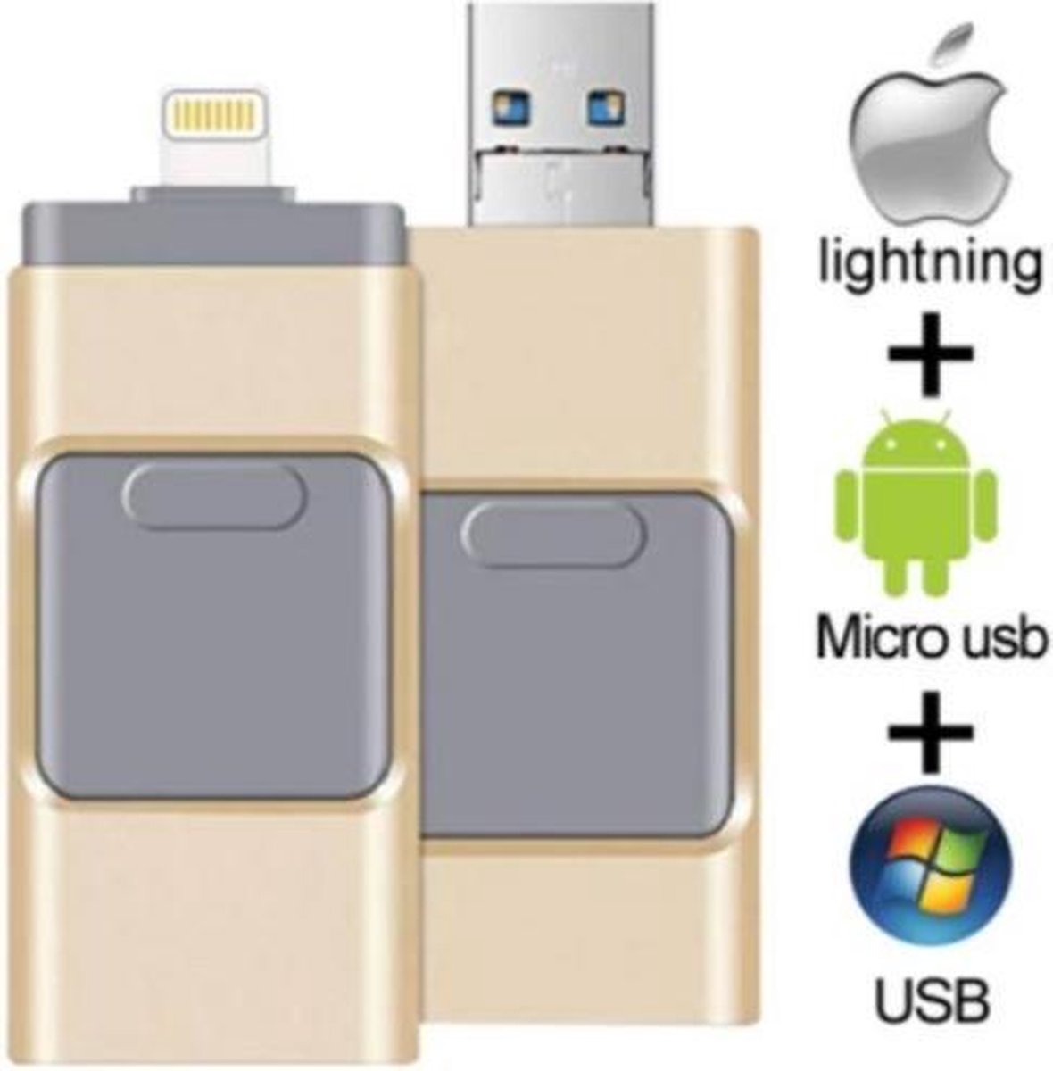 Flashdrive Dual Storage 3 in 1 voor IOS en PC 16GB | bol