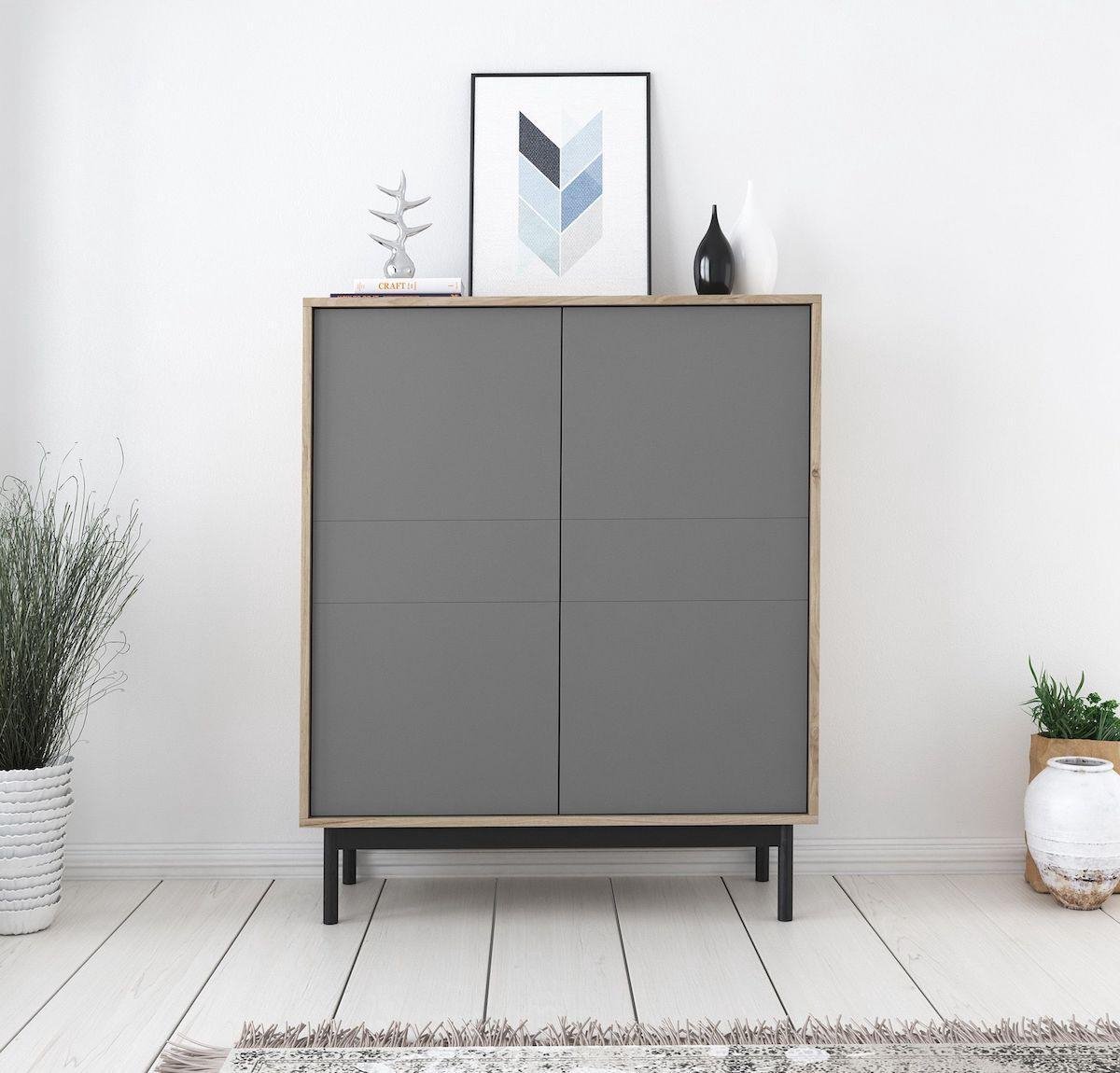 Meubella - Kast Bryton - Eiken - Grijs - 104 cm | bol.com