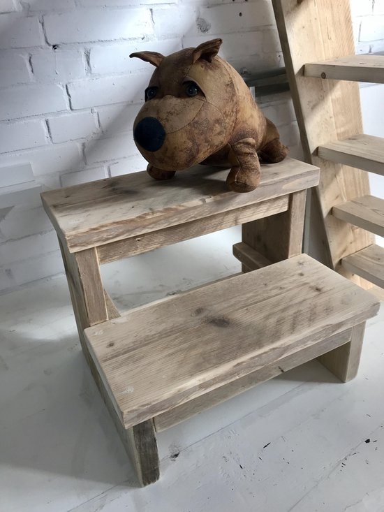 Steigerhouten trappetje, krukje onbehandeld (45 cm breed, 38 cm diep en ...