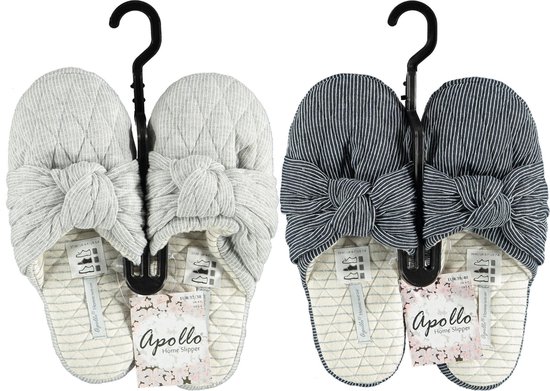 Pantoffels - Sloffen dames - Instap sloffen - Gestreept - Donkerblauw ...
