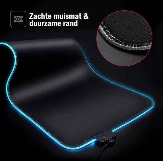 Gaming Muismat XXL - RGB LED Verlichting - Antislip laag - Mousepad ...