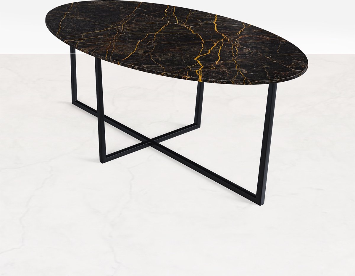 Marmeren Eettafel Ovaal – Nero Marquina Zwart (Kruis Onderstel) - 240 x ...
