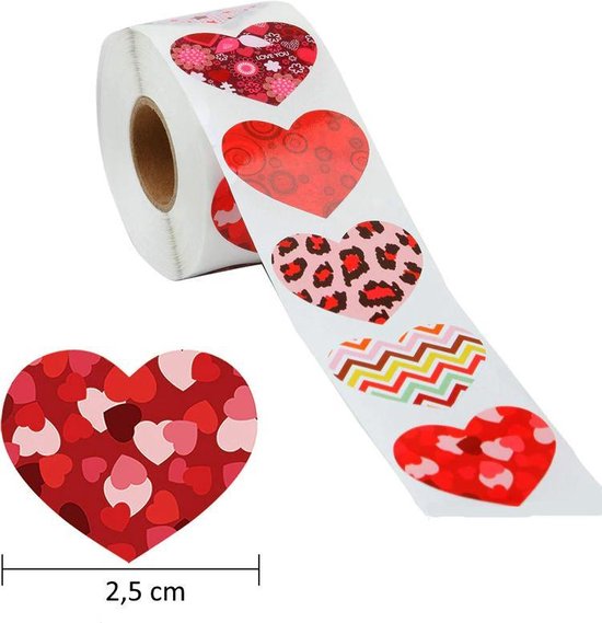 500 Stickers Mix Motief Hart Op Een Rol - 2,5 cm - Stickers Hart ...