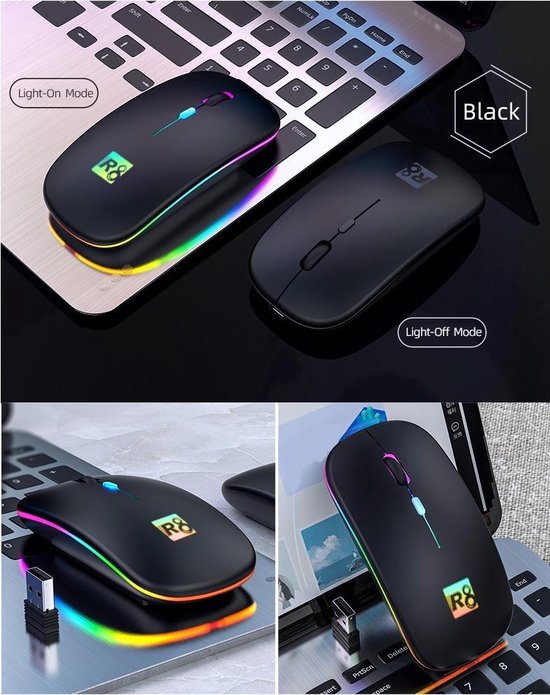 Draadloze muis oplaadbare Laptop 2020 Model USB Oplaadbaar RGB Silent ...