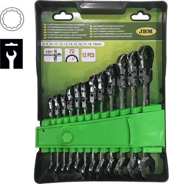 JBM Tools | Steek / Ring Ratelsleutelset | 12 Delig | Combi Sleutels ...